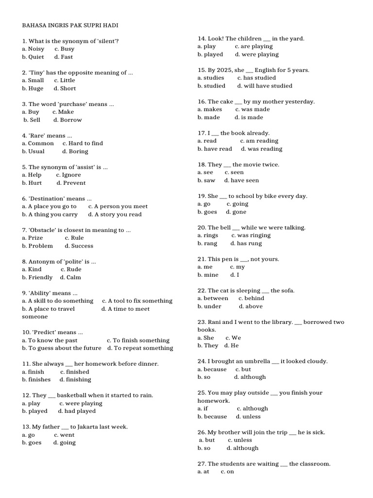 English Language Quiz for Students | PDF