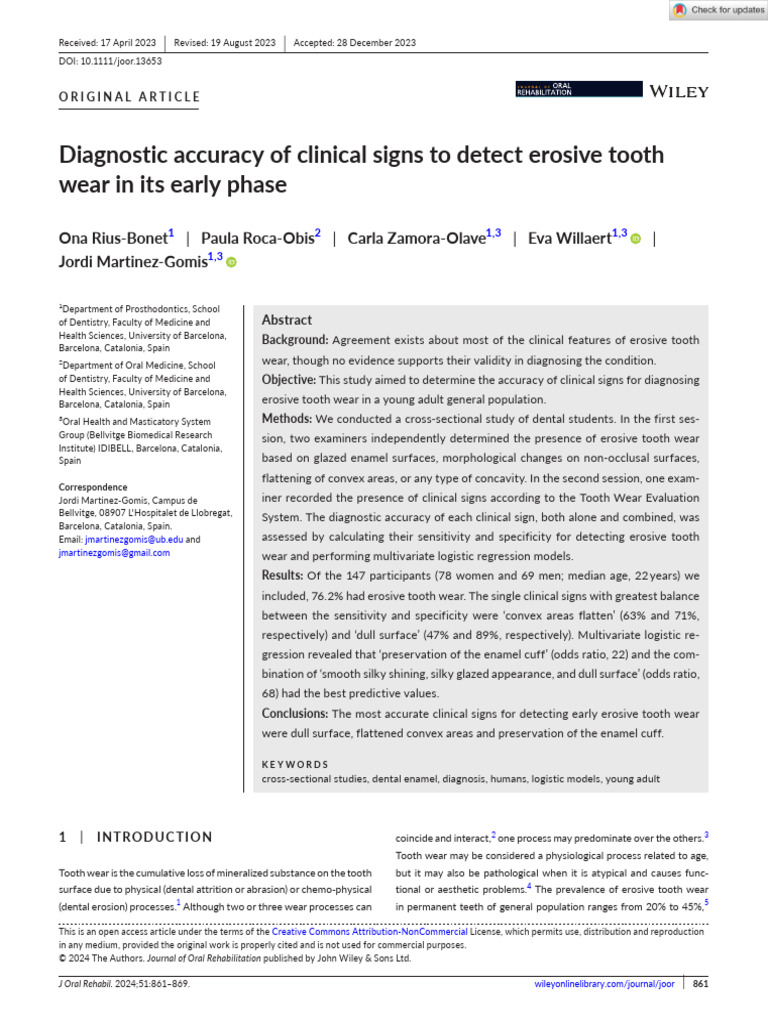 Early Detection of Erosive Tooth Wear | PDF | Tooth Enamel | Mouth