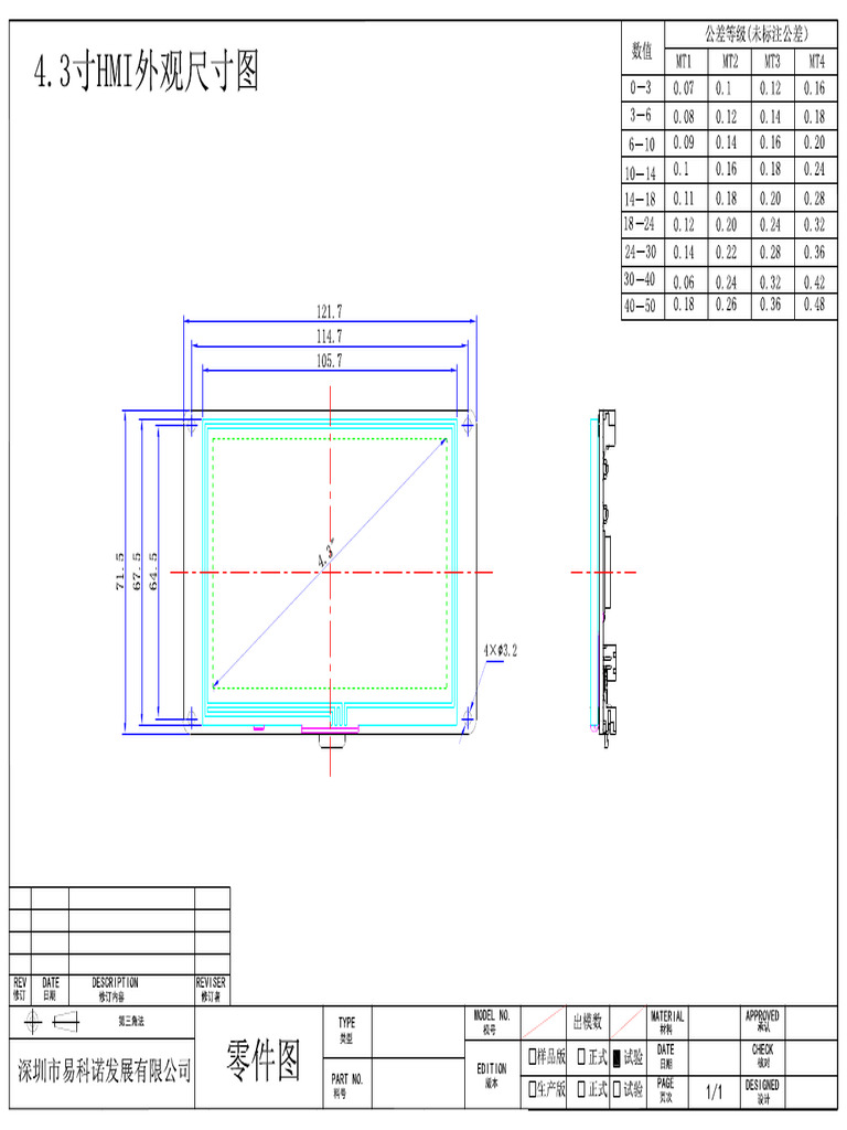 4.3inch HMI Outline Dimensions | PDF