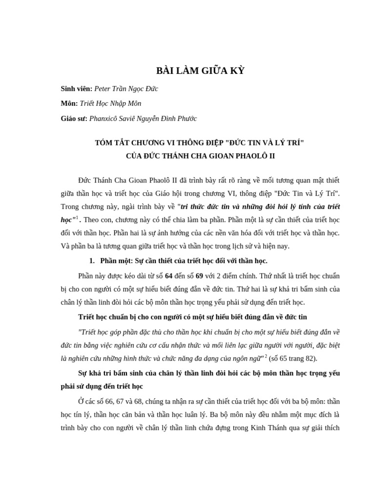 So Luoc Ban Tom Tat Chuong Vi, Thong Diep Duc Tin Va Ly Tri 1 | PDF