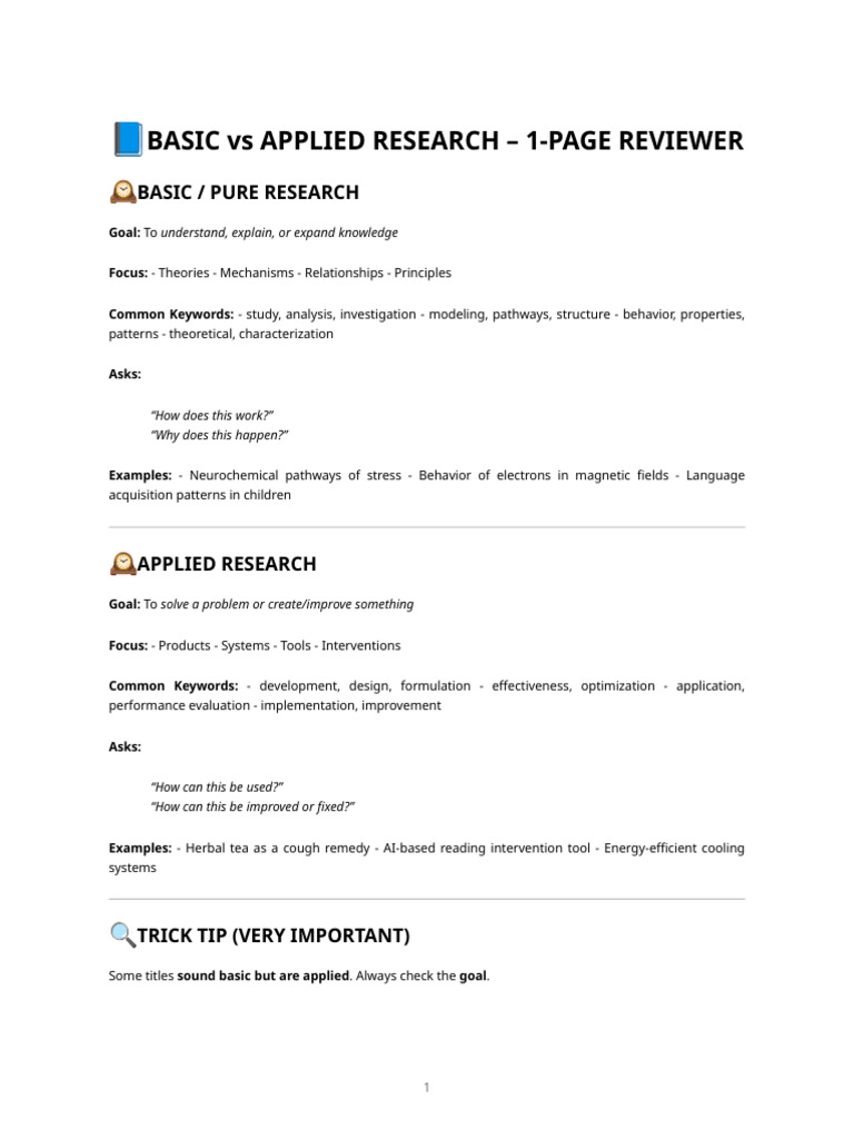 Basic Vs Applied Research 1 Page Reviewer 1 Pdf