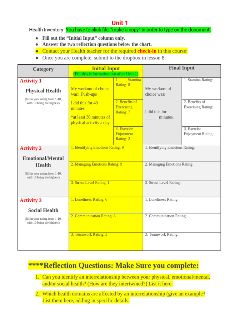 Unit 1_ Health Inventory Activities 1, 2, 3 Cumulative Portfolio Form ...