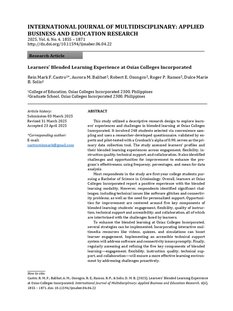 Blended Learning Experience at Osias Colleges | PDF | Learning ...