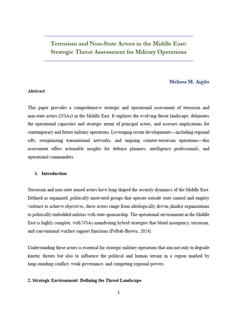 Terrorism and Non-State Actors in the Middle East: Strategic Threat ...