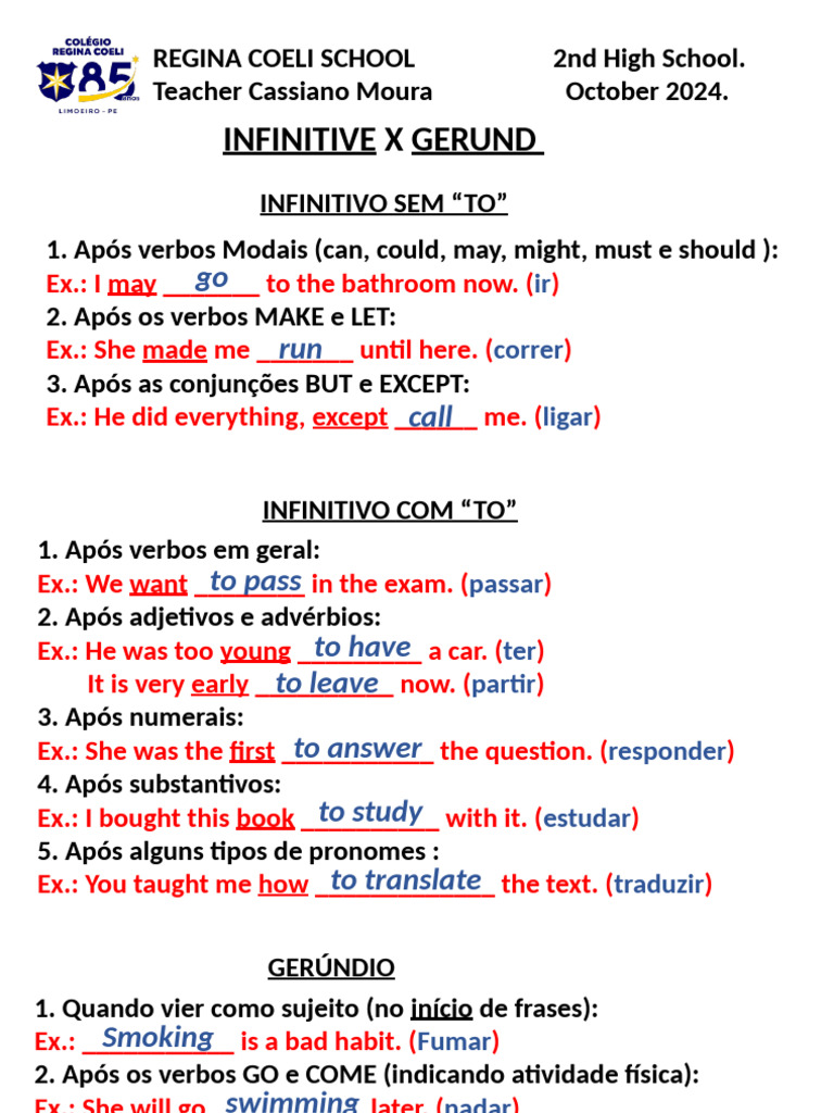 Revisão RC Gerúndio X Infinitivo | PDF | Sintaxe | Morfologia