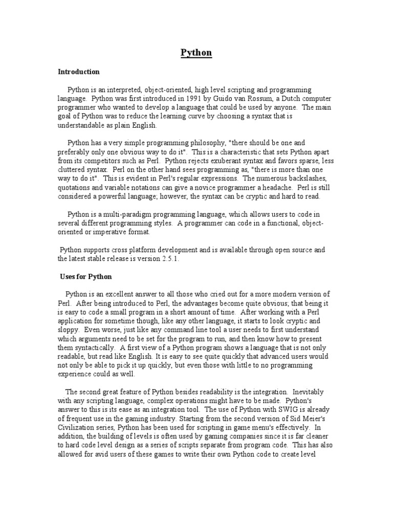 Report Python Python Programming Language C Programming Language 