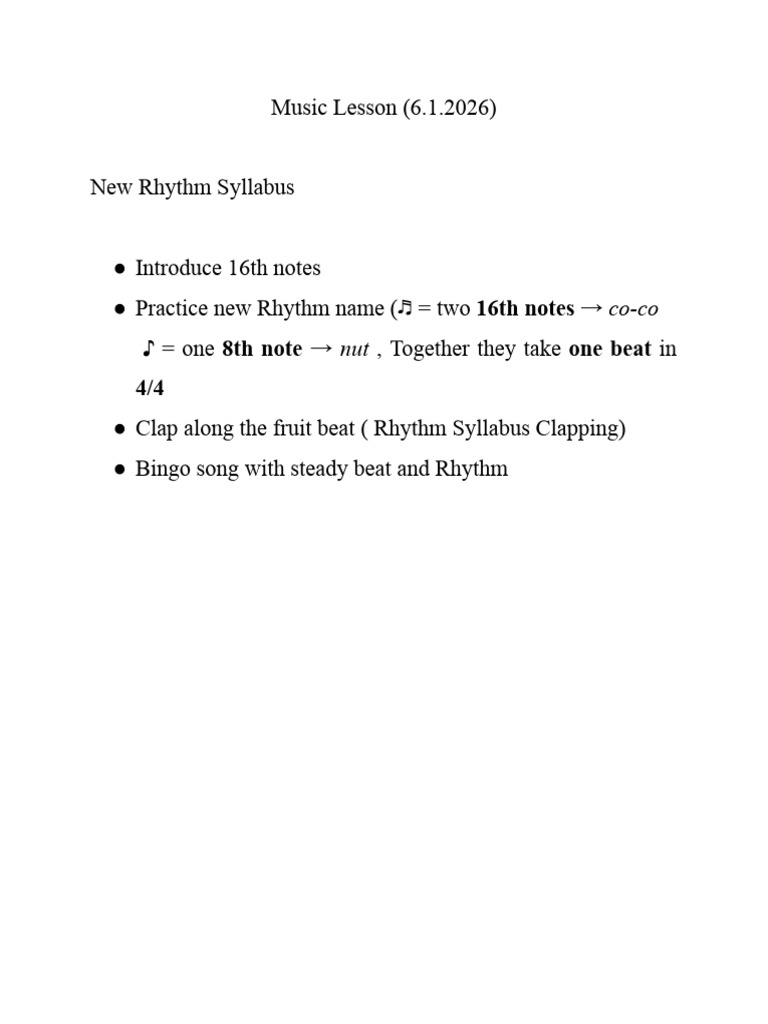New Rhythm Syllabus for Music Lessons | PDF
