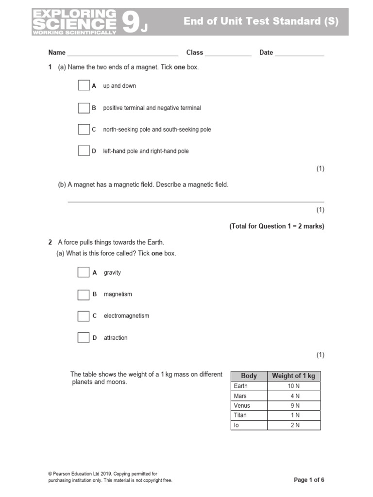 End of Unit Science Test on Magnetism and Electricity | PDF | Resistor ...