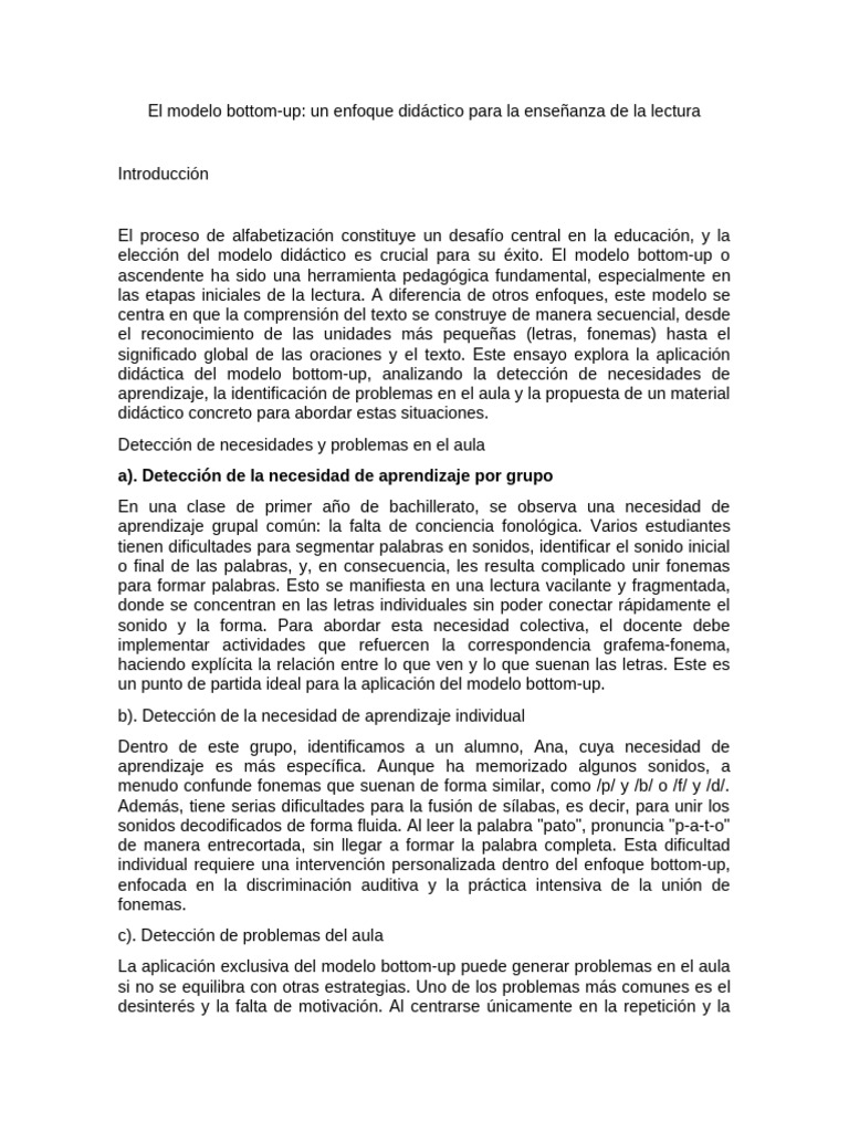 Modelo bottom-up en la enseñanza lectora | PDF | Aprendizaje | Enseñando