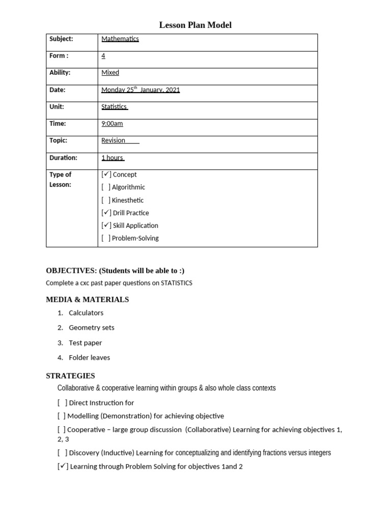 Statistics Revision Lesson Plan | PDF