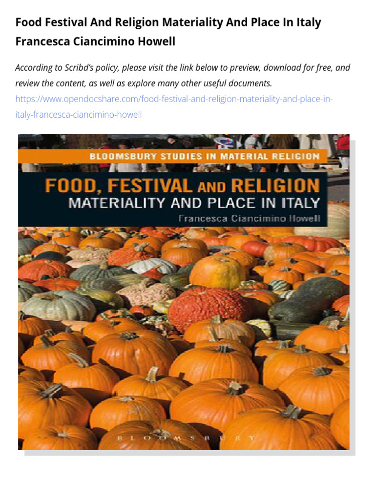 Food Festival And Religion Materiality And Place In Italy Francesca ...