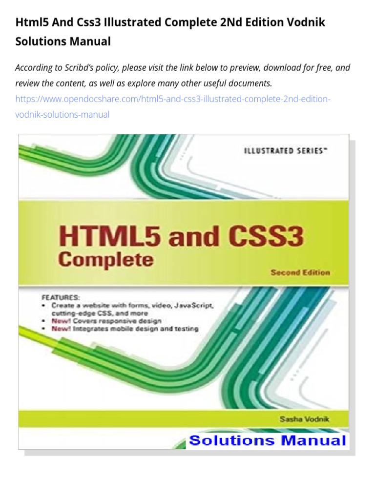 HTML5 and CSS3 Illustrated Complete 2nd Edition Vodnik Solutions Manual | PDF | Html Element ...