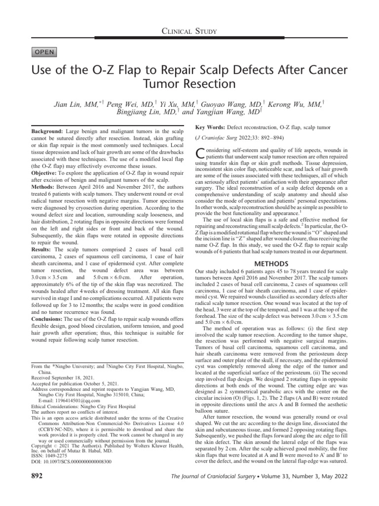 Use of the O-Z Flap to Repair Scalp Defects | PDF | Neoplasms | Wound