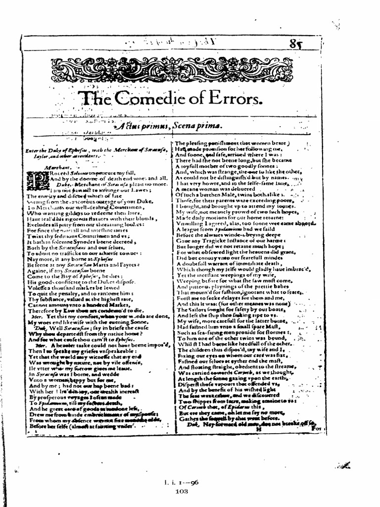 Comedy of Errors First Folio | PDF