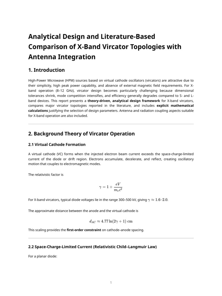 Analytical Design and Literature-based Comparison of X-band Vircator ...
