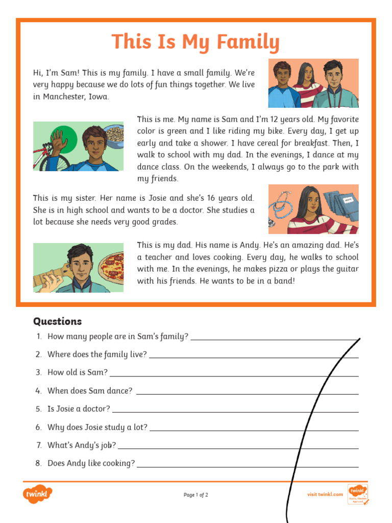 Color This is My Family ELL Beginner Level Reading and Writing | PDF