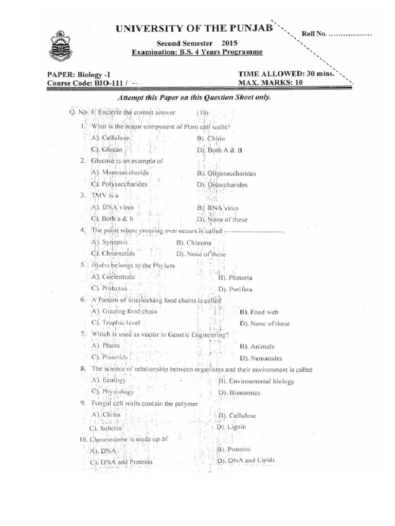 BS 4 Years Past Paper BIO | PDF