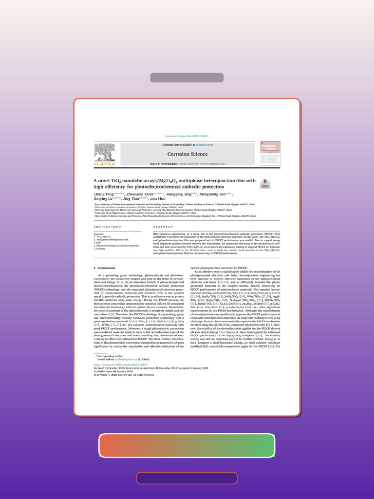 A Novel TiO2 Nanotube ArraysMgTixOy Multiphaseheterojunction Film With ...