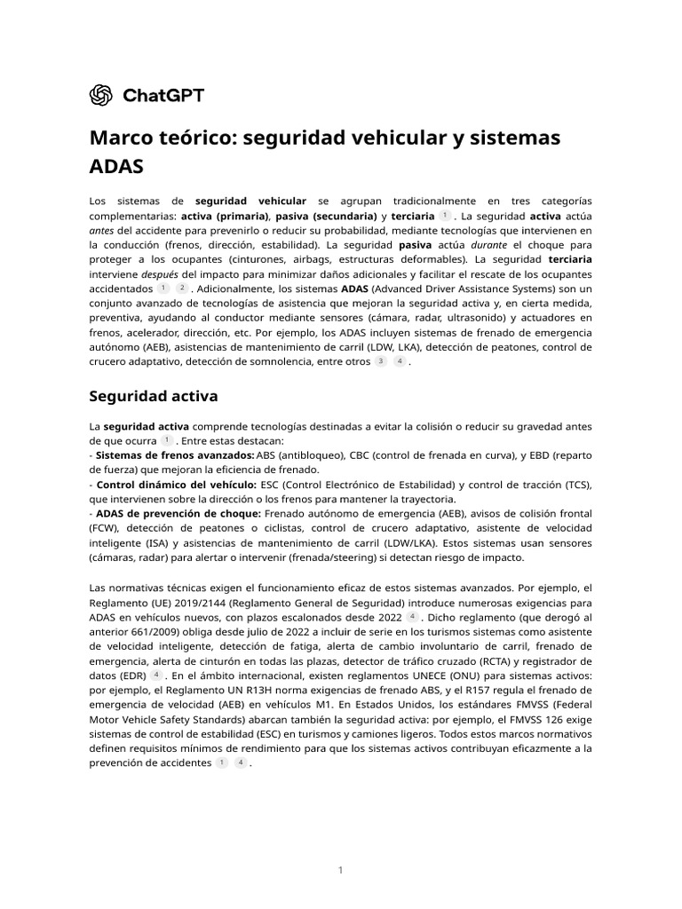 Marco teórico_ seguridad vehicular y sistemas ADAS | PDF | Airbag ...