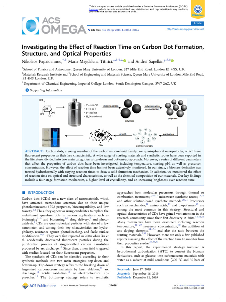 Reaction Time Effects on Carbon Dots | PDF | Emission Spectrum ...