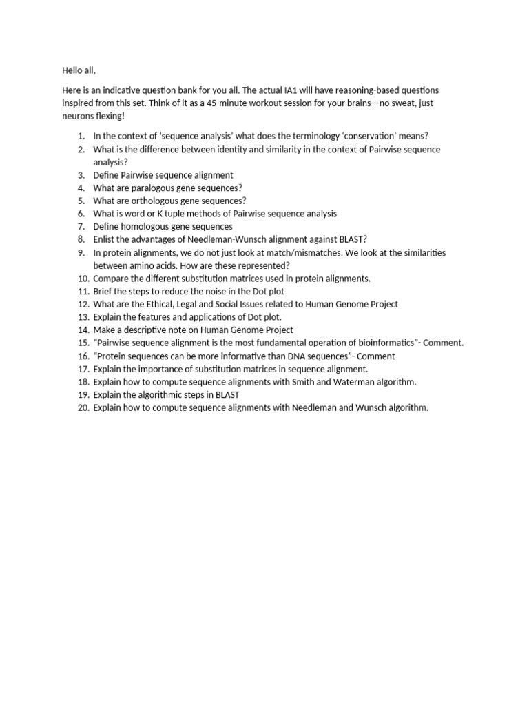 Sequence Analysis Question Bank | PDF