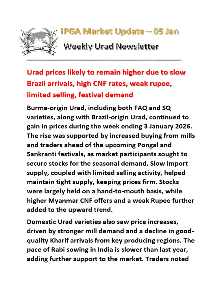 IPGA Weekly Urad Update - 05 Jan 2025-1 | PDF | Economies | Agriculture
