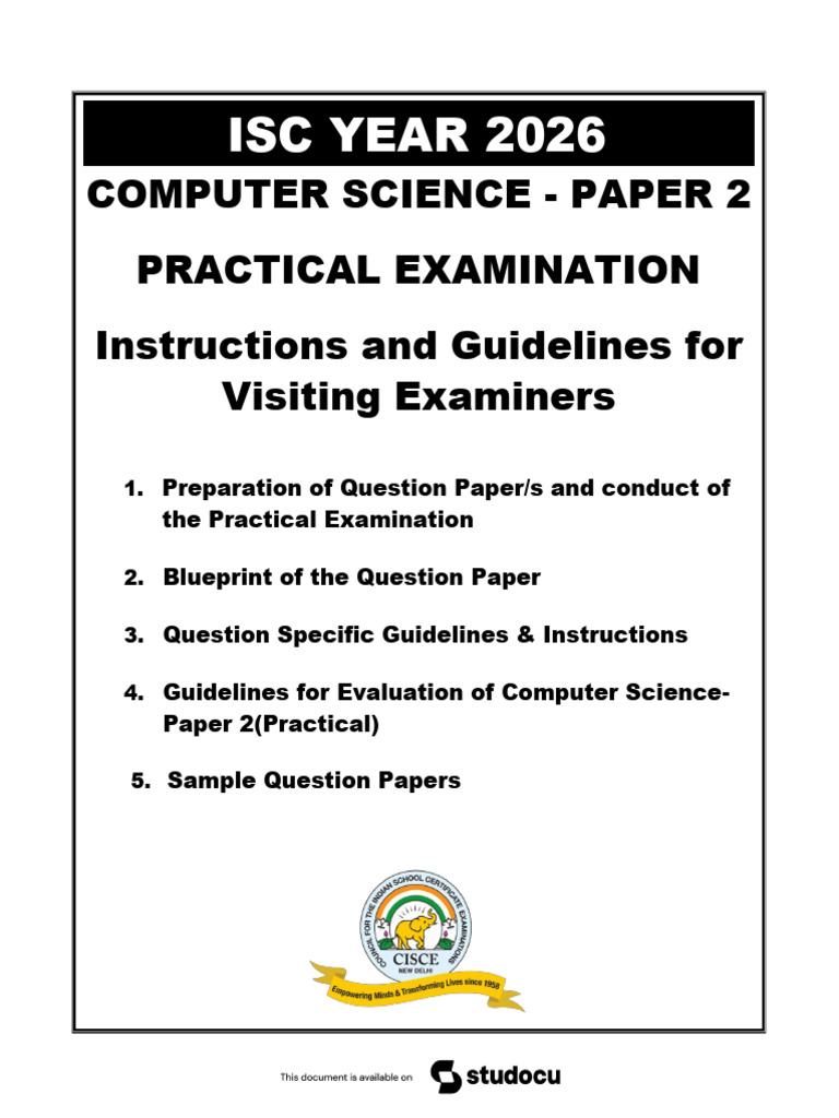 ISC 2026 Computer Science Practical Guide | PDF | Matrix (Mathematics) | String (Computer Science)