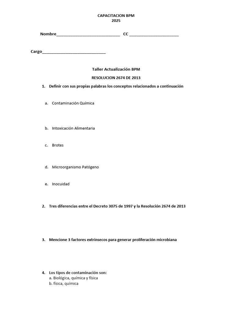 Taller BPM 2025 Grupo Su Servicio PDF (1) | PDF | Alimentos | Biología