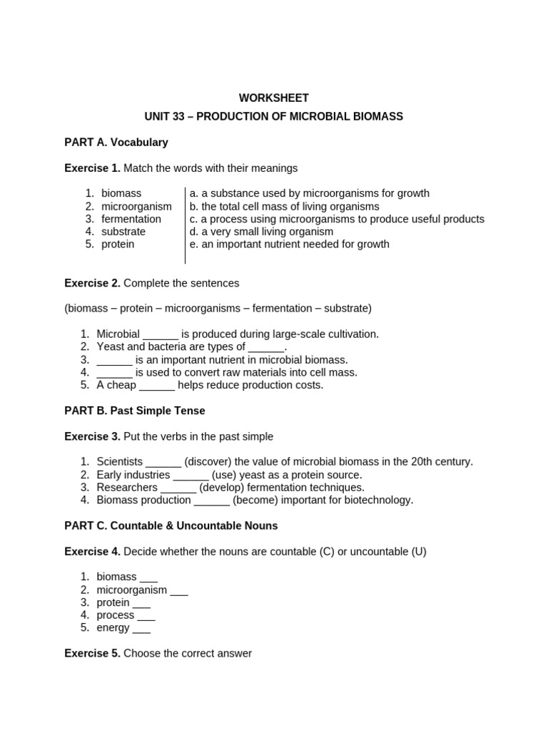 Worksheet - Unit 33 | PDF