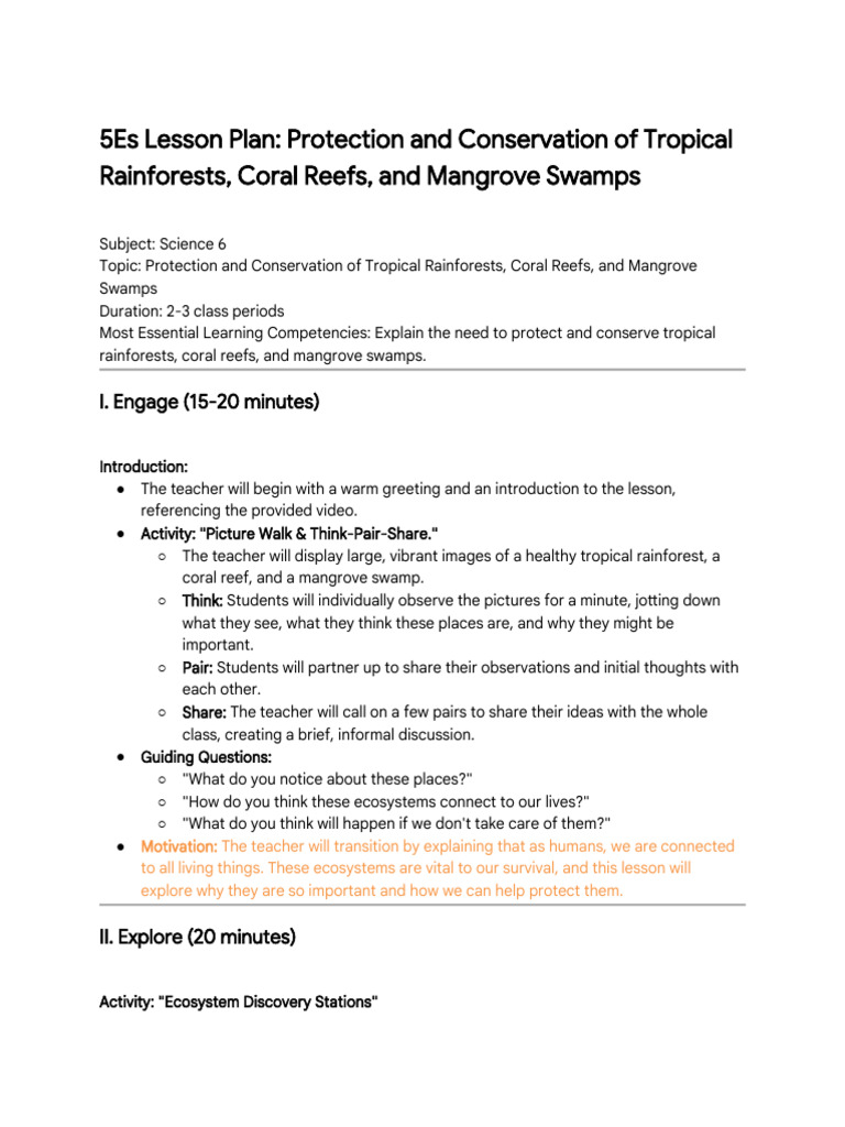 Protecting Tropical Ecosystems Lesson Plan | PDF | Mangrove | Ecosystem