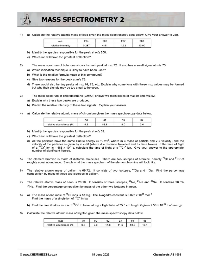 Mass Spectrometry Calculations and Analysis | PDF | Mass To Charge ...