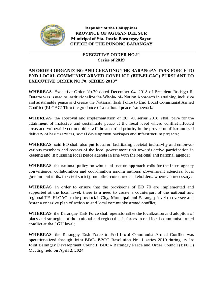 Barangay Task Force Creation Order ELCAC | PDF