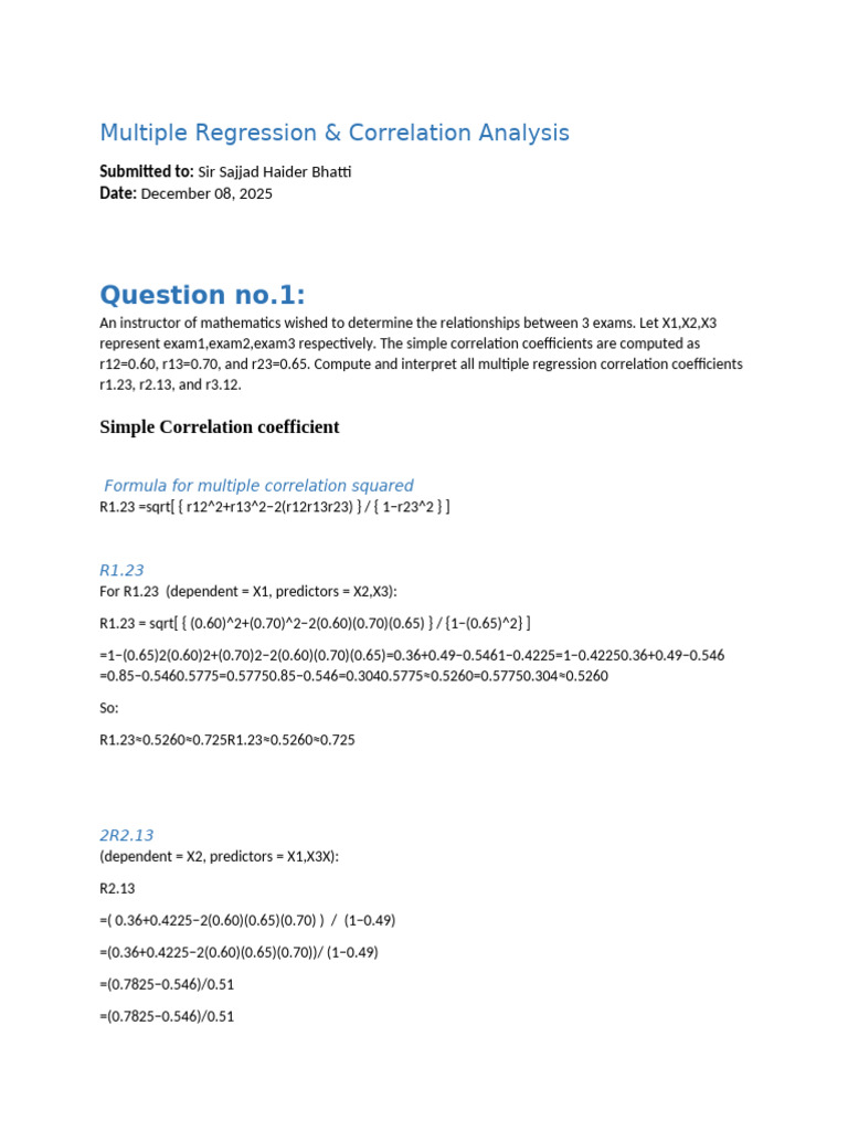 Multiple Regression & Correlation Analysis | PDF | Linear Regression | Statistical Theory