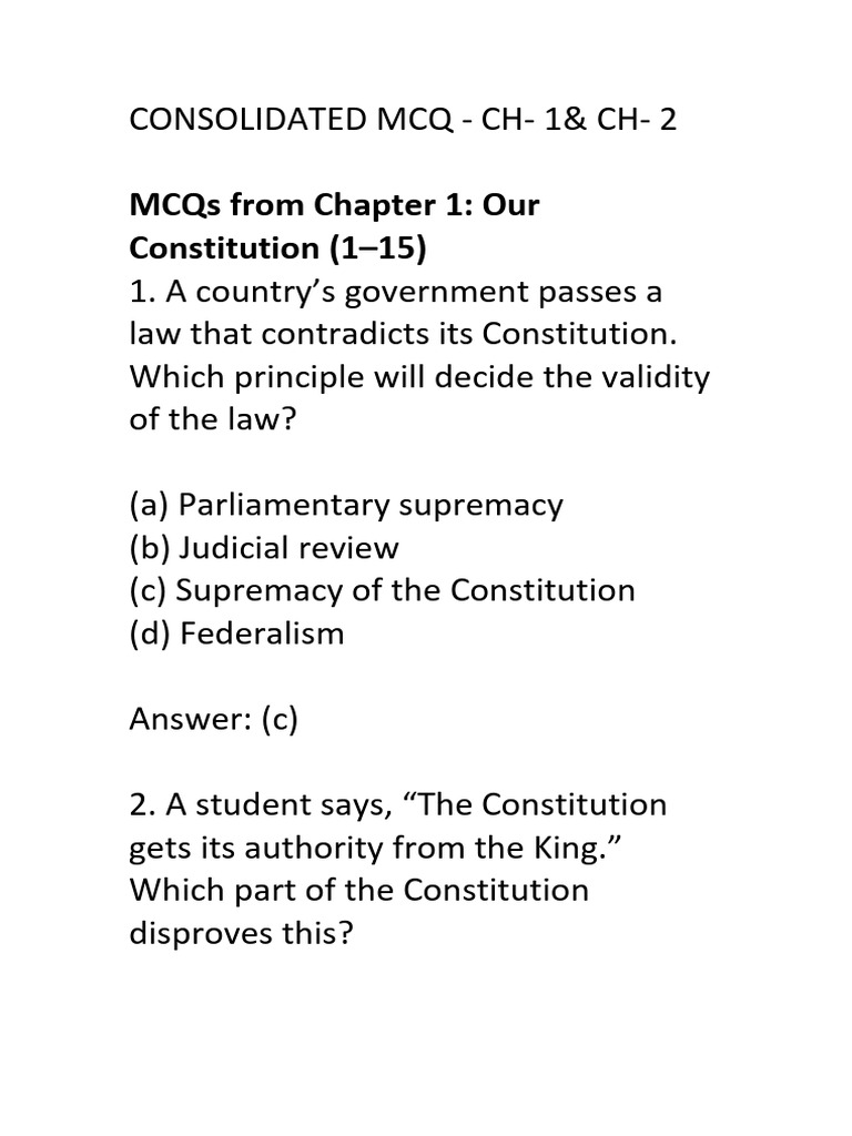 Consolidated Mcq - Minerva Grade 9 Icse ( Ch 1 and Ch 2 Civics) | PDF ...