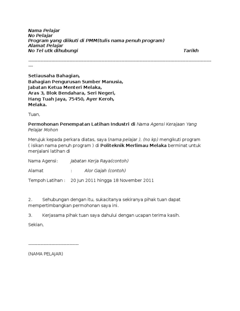 Contoh Surat Mohon Kerajaan Melaka | PDF