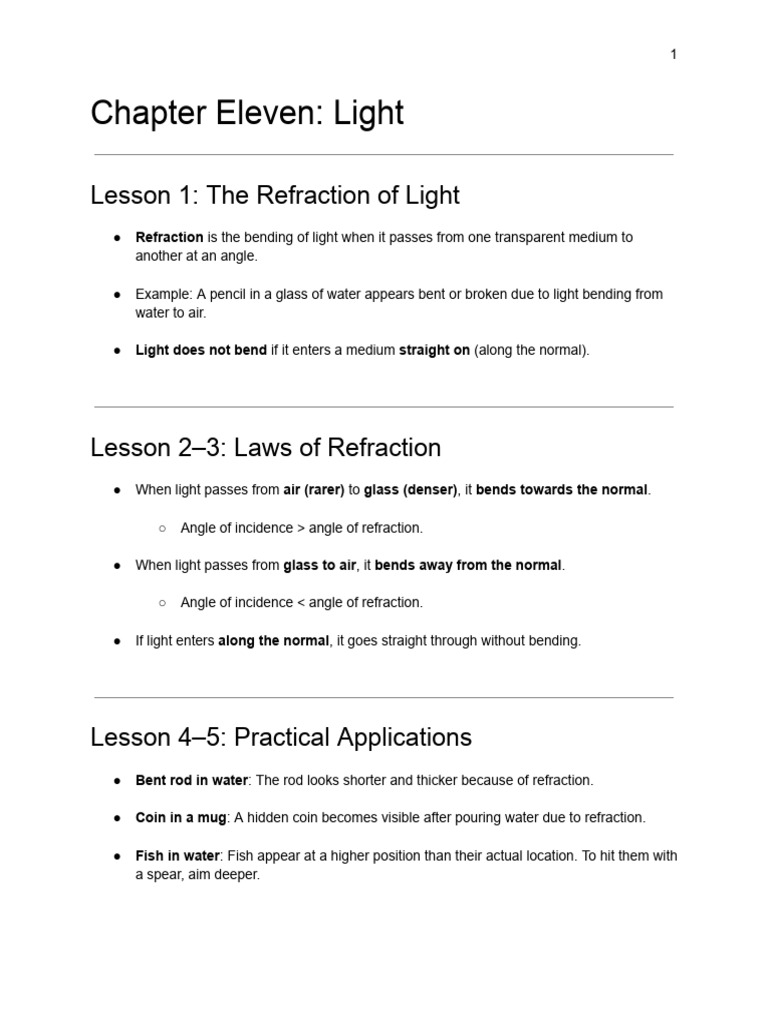 Chapter Eleven_ Light | PDF | Refraction | Light