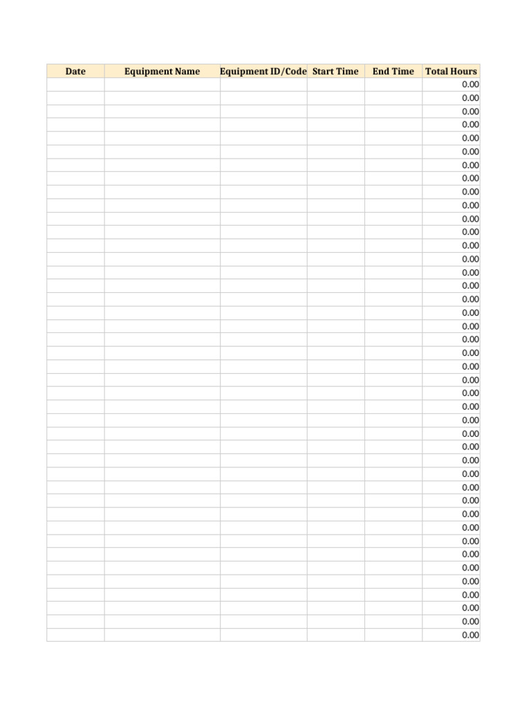 Equipment Usage Log Template | PDF