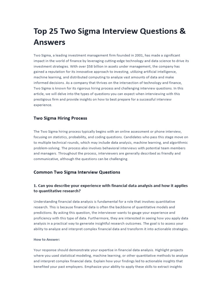 Two Sigma Interview Q&A | PDF | Machine Learning | Cloud Computing