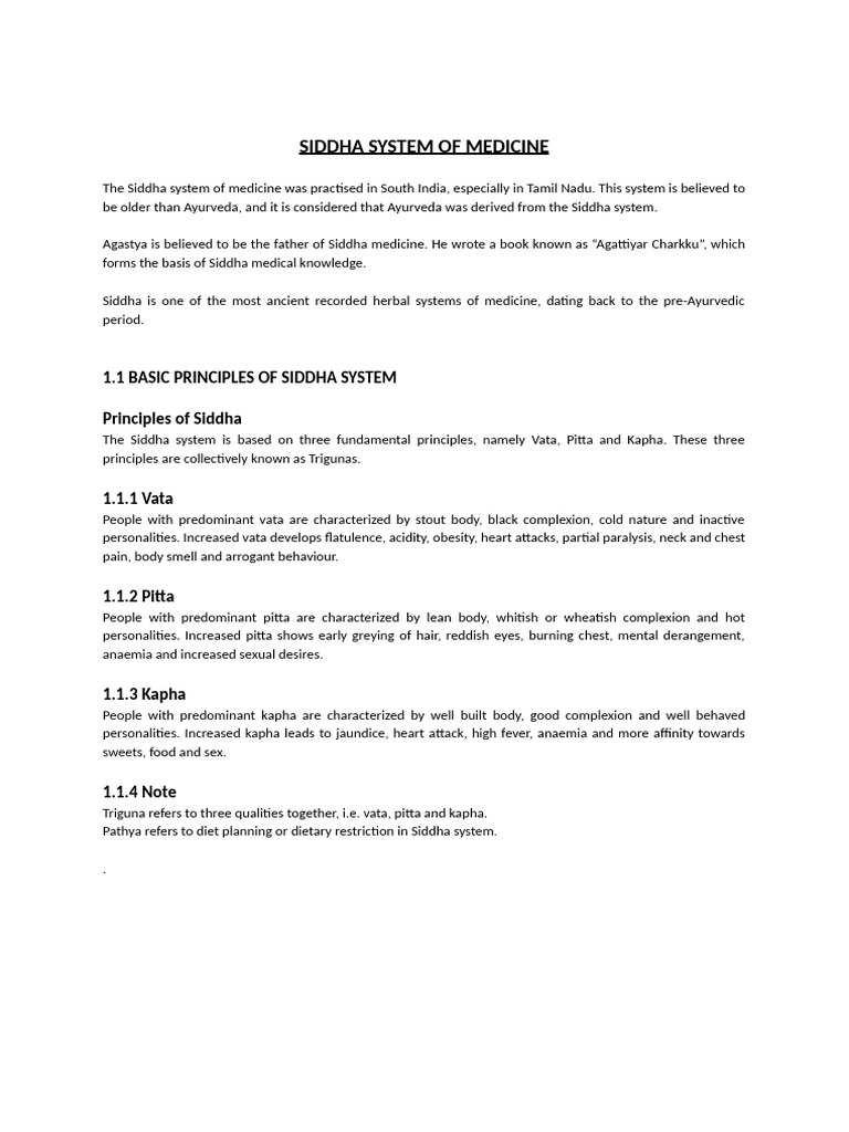 Siddha Medicine: Principles & Practices | PDF