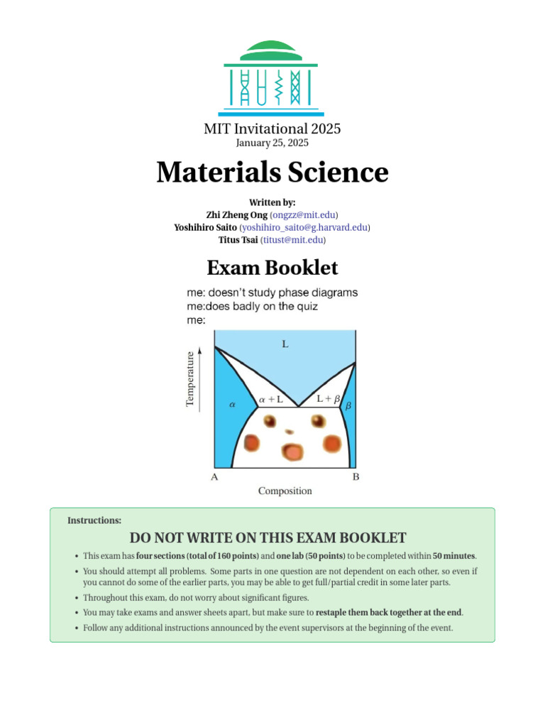 MIT Materials Science Exam 2025 | PDF | Amorphous Solid | Sintering