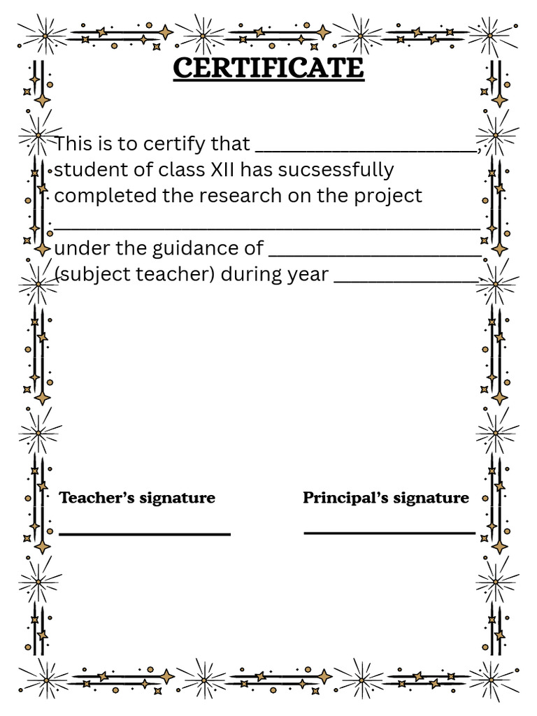 Class XII Research Project Certificate | PDF