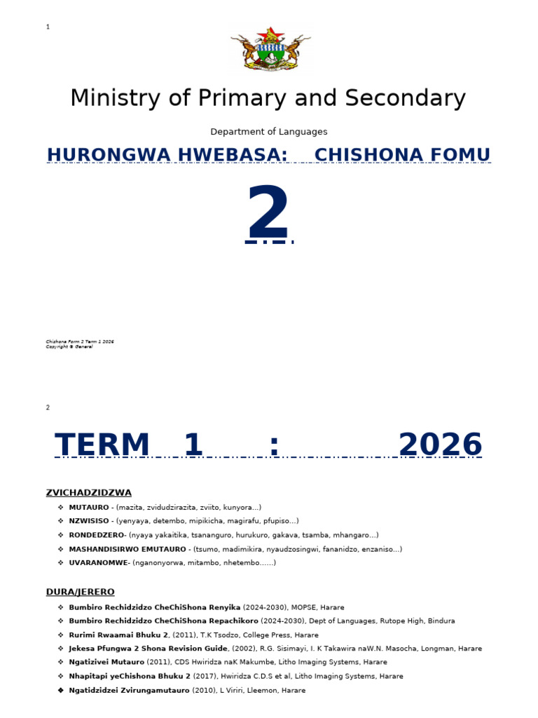 Chishona Form 2 Term 1 Curriculum 2026 | PDF | Linguistics | Languages ...