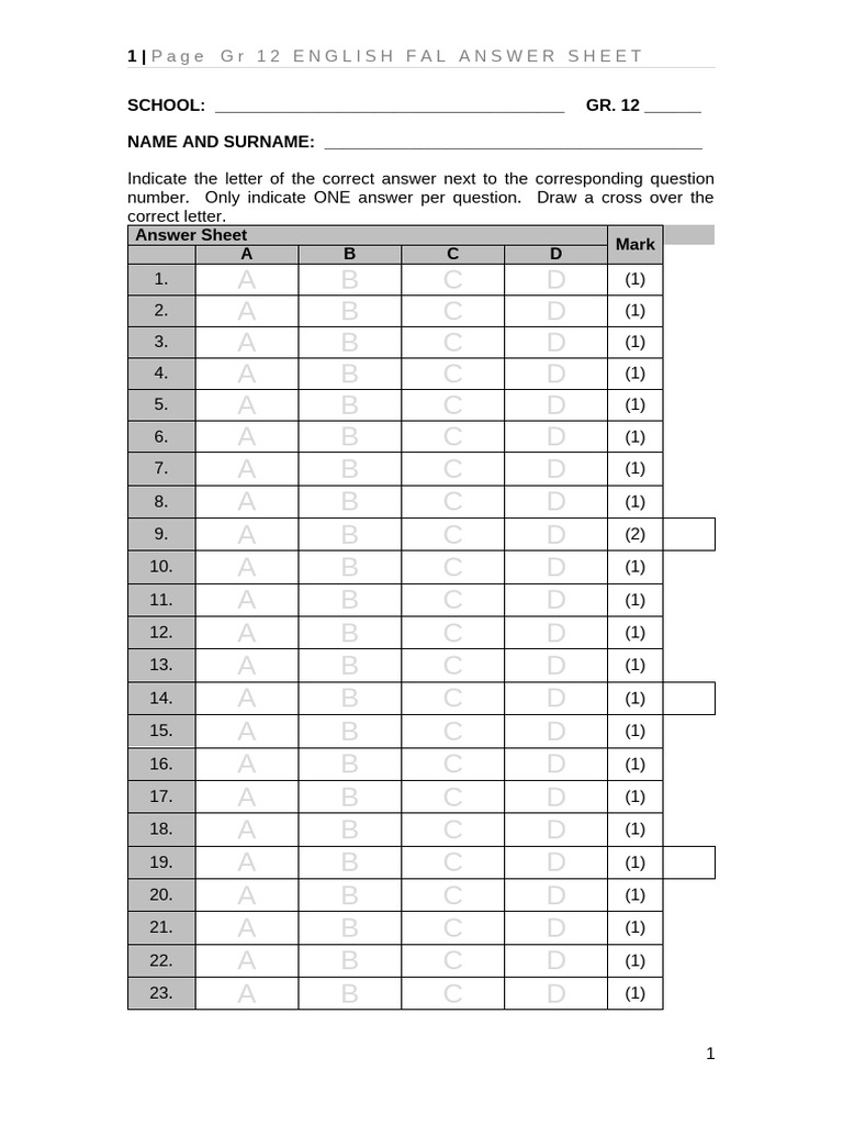 Grade 12 English Answer Sheet | PDF | Chess Theory | Chess