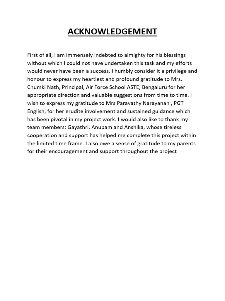 Acknowledgements for Project Completion | PDF