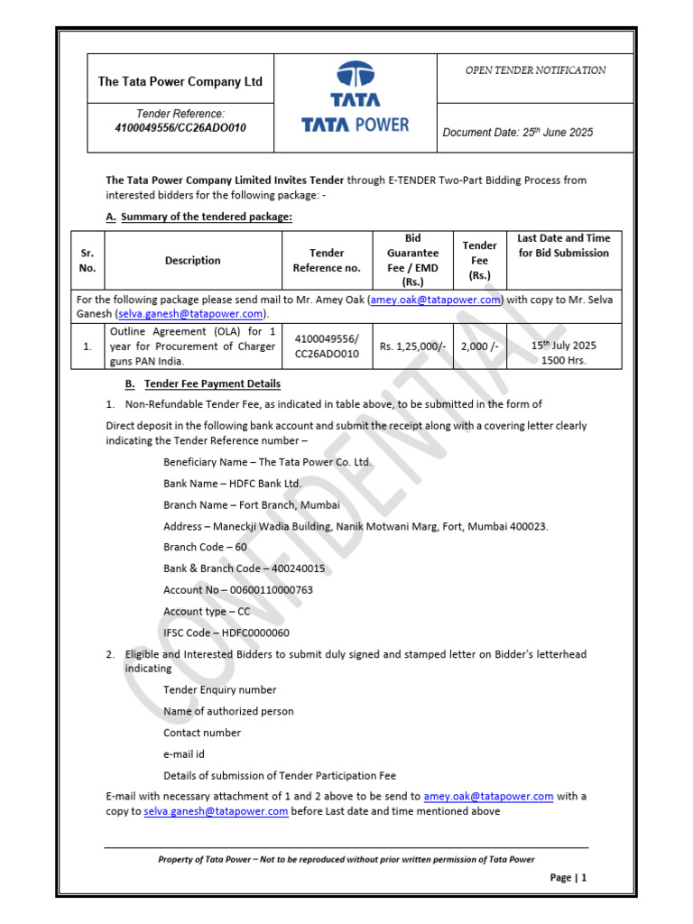 Tender Document Charger Guns | PDF | Electric Vehicle
