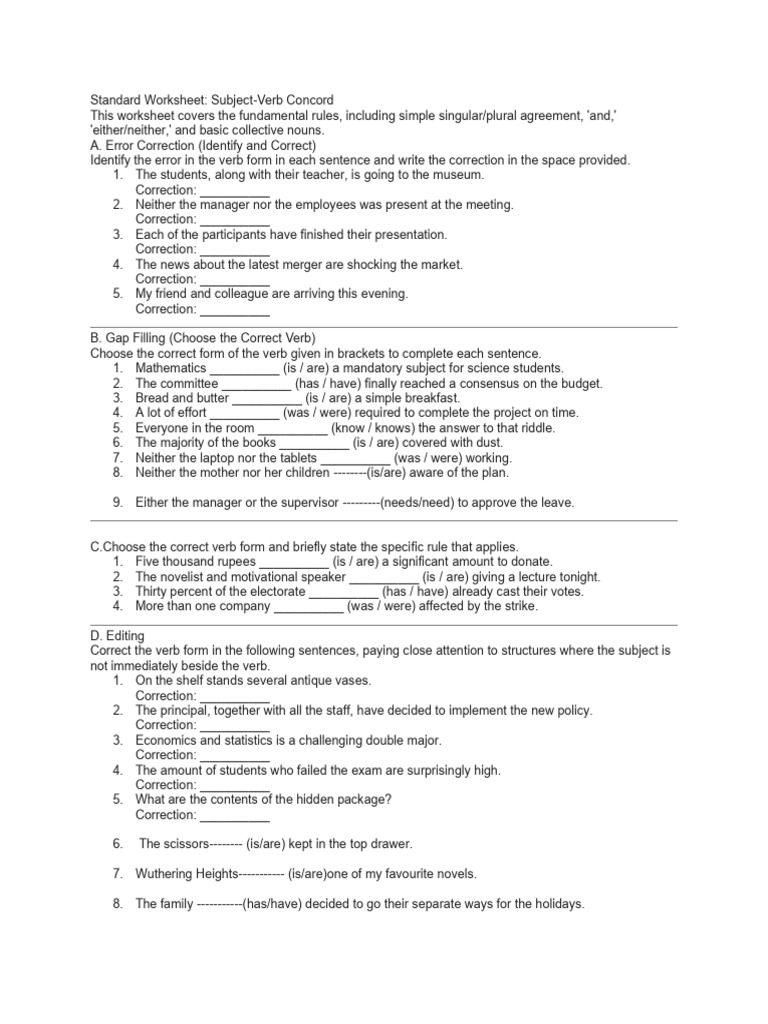 10 SV Worksheet | PDF | Syntax | Linguistic Typology