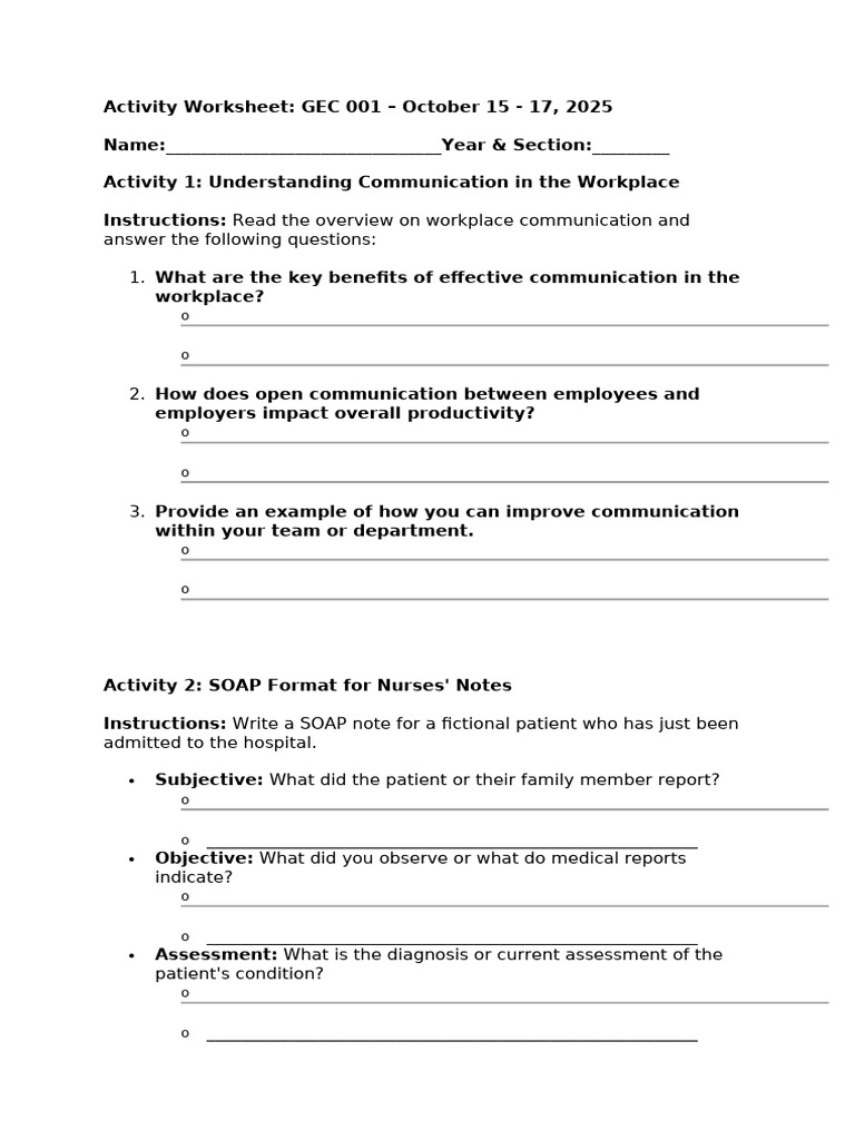 Workplace Communication and Writing Skills Activities | PDF ...