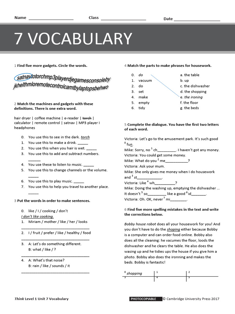 THINK L1 Unit 7 Vocabulary | PDF