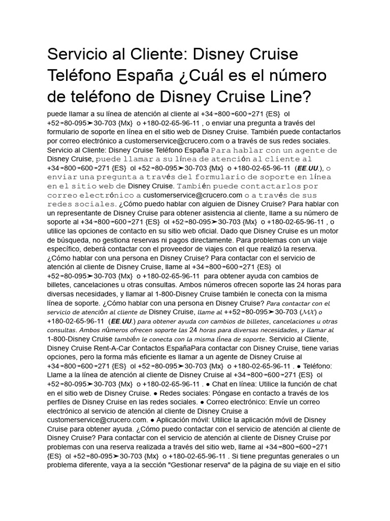 ¿Cuál es el número de teléfono de Disney Cruise Line? | PDF | Chat en ...