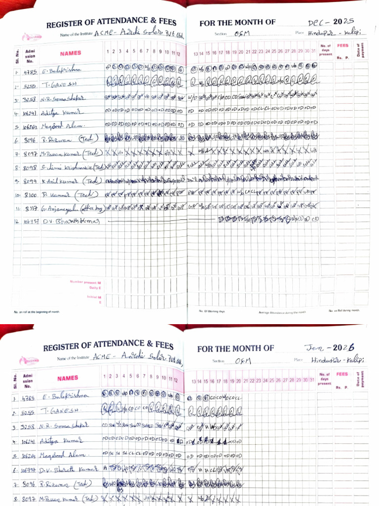 Attendance and Fees Register Template | PDF